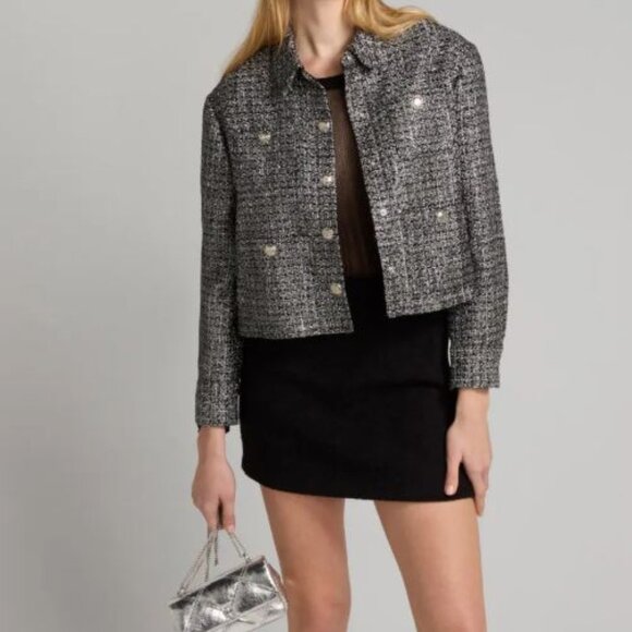 Maje | Jackets & Coats | Maje Silver Tweed Jacket Size 42 Lxl | Poshmark